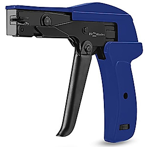 RVR Zip Tie Install Tool - Powerful Tension with Built-In Flush Cutter, All Metal, Adjustable, Comfort Grip, Spring Loaded Lightweight Cable Tie Gun, 6" for Nylon Ties up to 1/4”- Blue