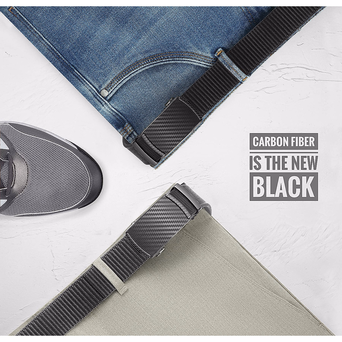 CHAOREN Ratchet Elastic Belt for Men - Nylon Web Adjustable Belt 1 3/8" Fabric Golf Belt - for Casual Wear