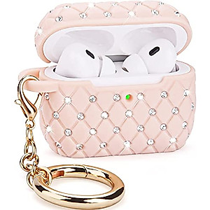 CAGOS Compatible with Airpods Pro Case, Cute Airpods Pro Bling Crystal TPU Case Protective Hard Carrying Cover Women Girls with Shiny Crystal/Keychain for Apple Airpods Pro Charging Case, Pink