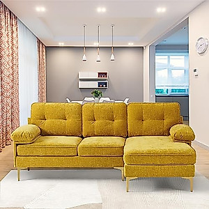 TEKAMON Yellow Sectional Sofa Couch for Living Room, Samll couches for Small Spaces, Chenille Fabric L- Shaped Sofa, Modern Loveseat Sofa with Chaise, Removable Covers，Convertible/Reversible Couch