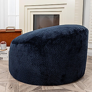 Bean Bag Chairs Cover (No Filler) Soft Washable Plush Fiber Adult Beanbag Chair Fuzzy Fur Cover Without Filling (Navy Blue Bean Bag Cover)