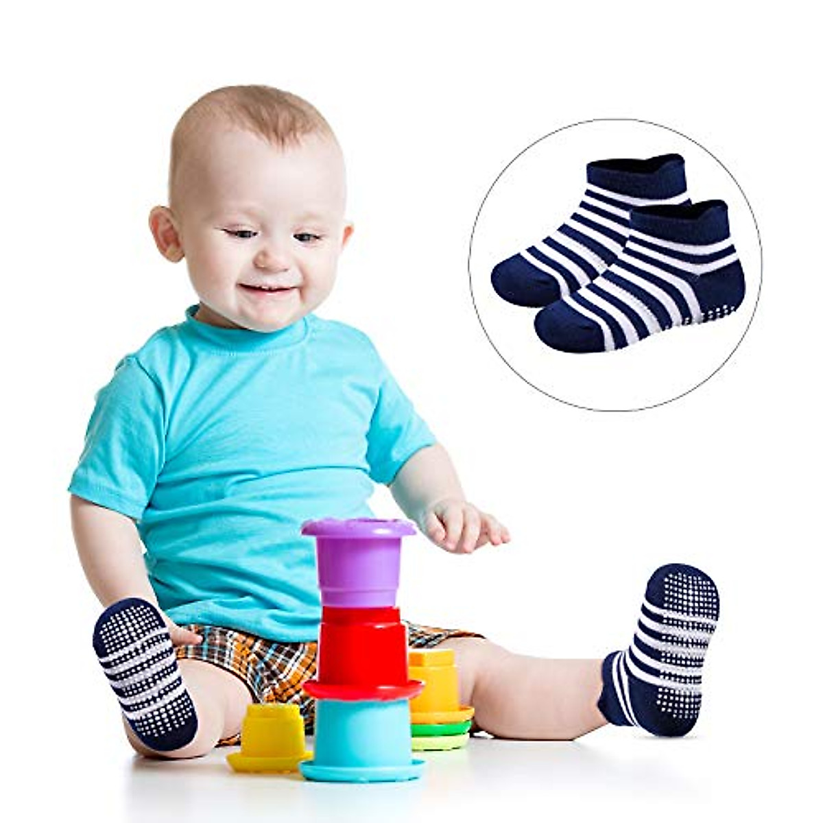 12 Pairs Baby Crawling Anti-Slip Knee Pads Non-Slip Ankle Sock Knee Pad for Baby ()