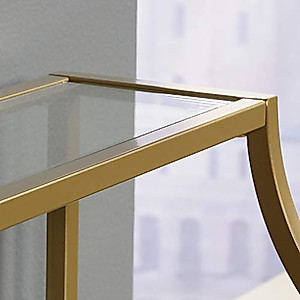 Sauder International Lux Console Table 5 Tier Modern Metal Multipurpose Sofa Table Bookcase with Glass Shelving, in Satin Gold