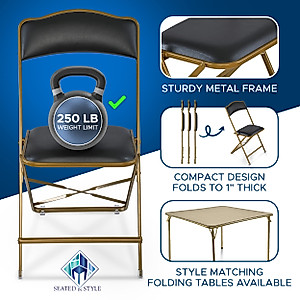 Folding Chairs with Padded Seats 4 Pack - Foldable Chair with Heavy-Duty Steel Frame, Elegant Party Bridge Chairs, Metal Folding Chair for Outside, Home, Office, Indoor & Outdoor Events - Gold/Black