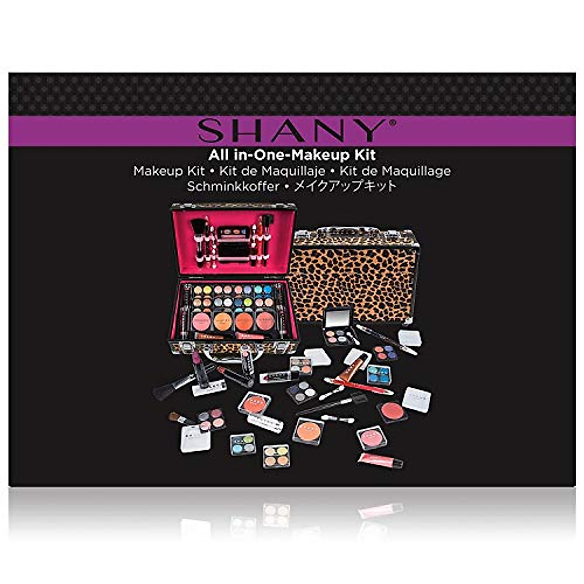 SHANY Carry All Makeup Train Case with Pro Makeup Set, Makeup Brushes, Lipsticks, Eye Shadows, Blushes, and more - Leopard