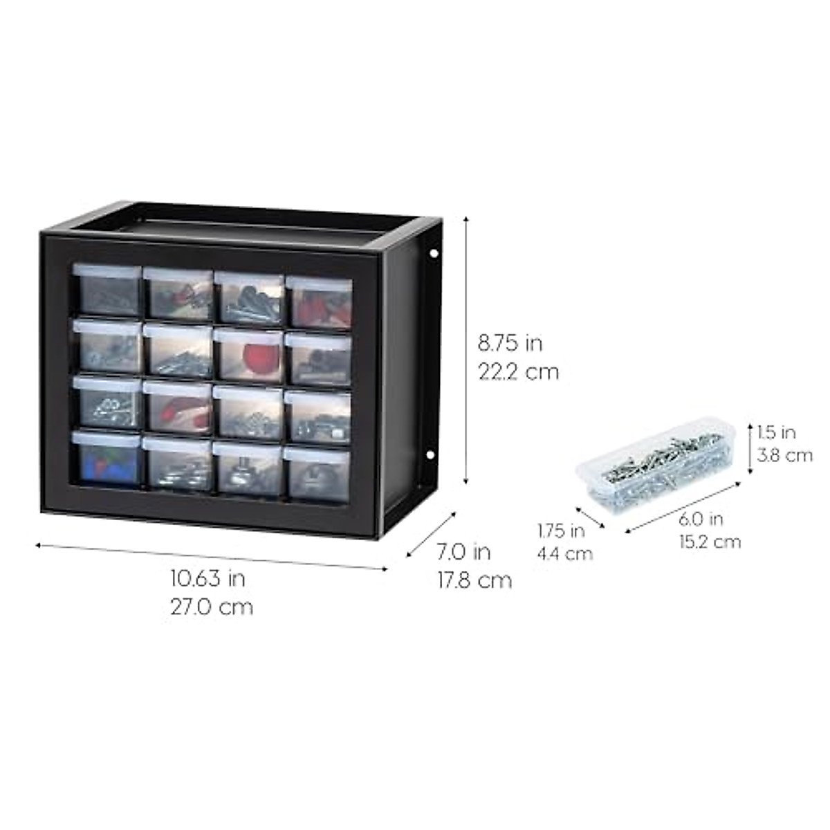 IRIS USA 16 Drawer Small Parts and Hardware Organize Cabinet, Black