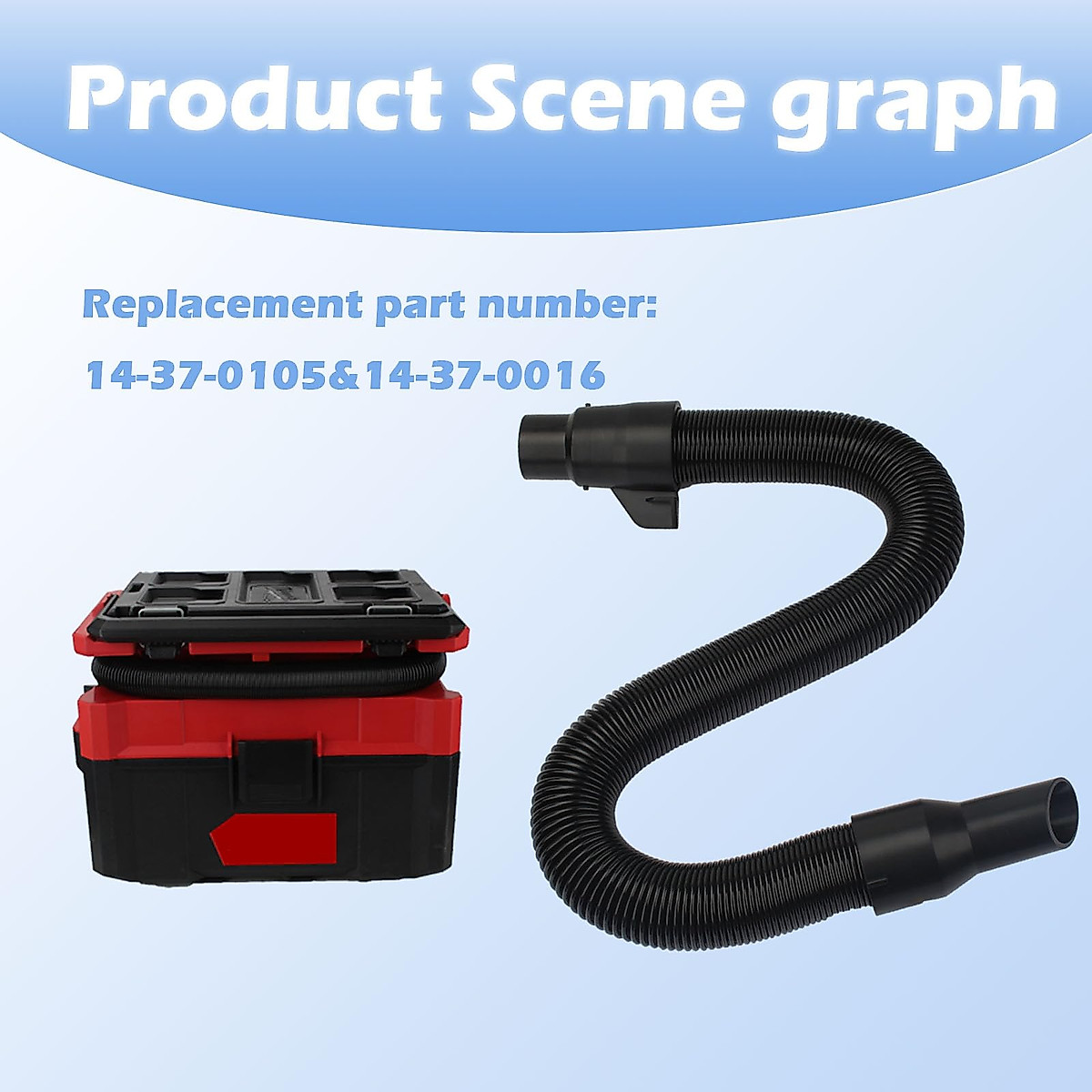 Follde 14-37-0105 Vacuum Hose Compatible For Milwaukee M18 Packout Vacuum 0970-20 0880-20, Vac Hose Fit 18V 2.5 Gallon Wet/Dry Shop Vac Hose Assembly (14-37-0105 Vacuum Hose)