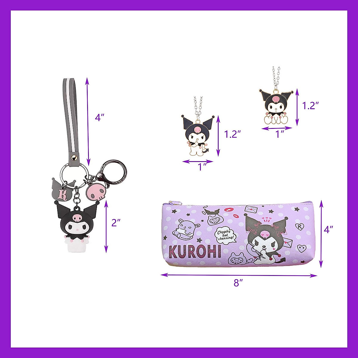 SMAROICE Kawaii Kuromi Gift Set including Cute Headbands Hair Tie Cosmetic Pouch Stickers Keychain Bracelets Necklaces