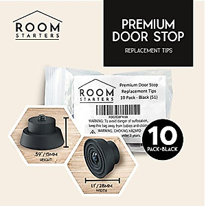 Kick Down Door Stop Ultra Grip Rubber Replacement Tip 10 Pack with Screw by ROOM STARTERS Style 1 (Black, 10 Pack)