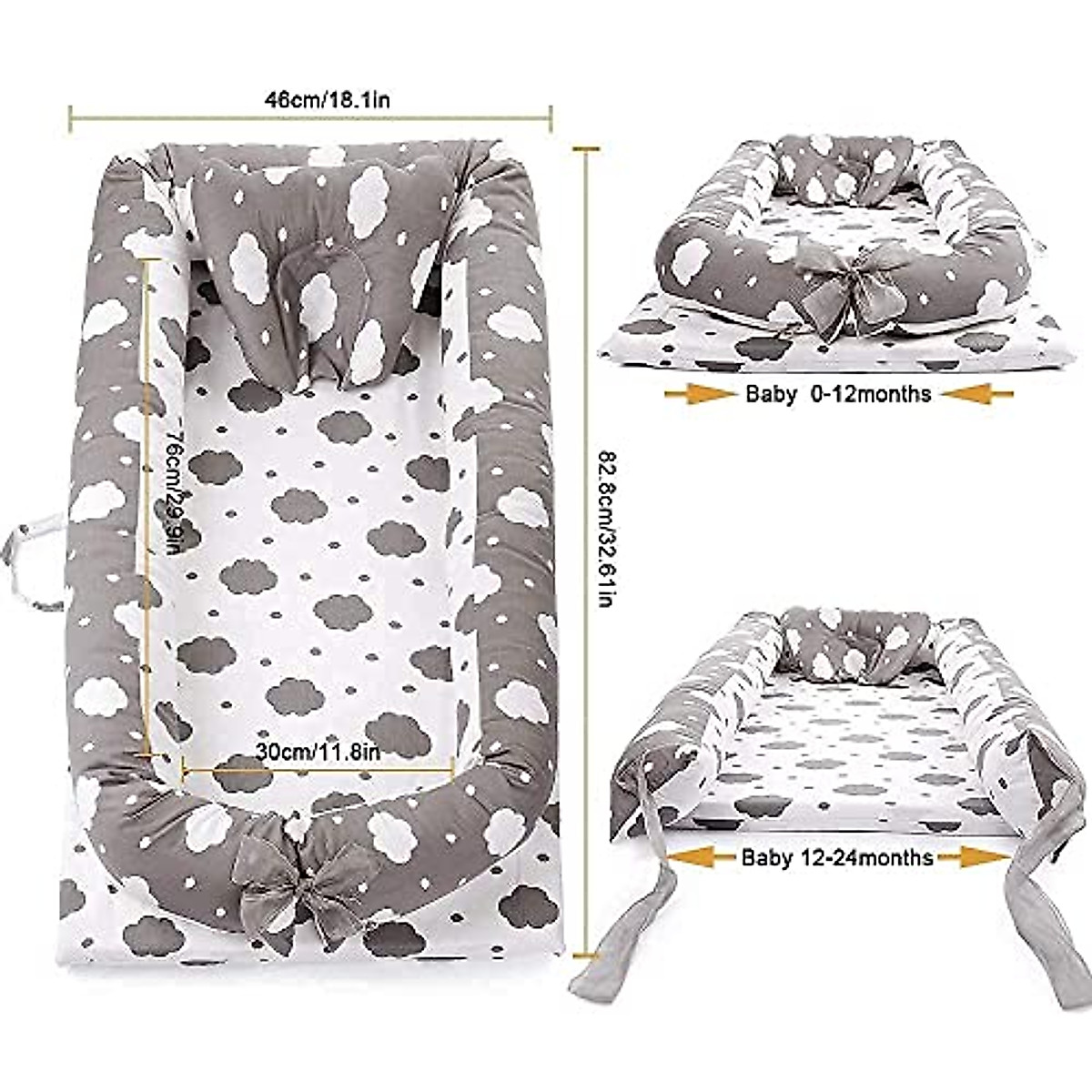 Baby Lounger Cover Baby Nest Cover 100% Cotton Breathable Sleeping Bed Cover for Newborn Nest Co Sleeping Bed Machine Washable (Cloud)