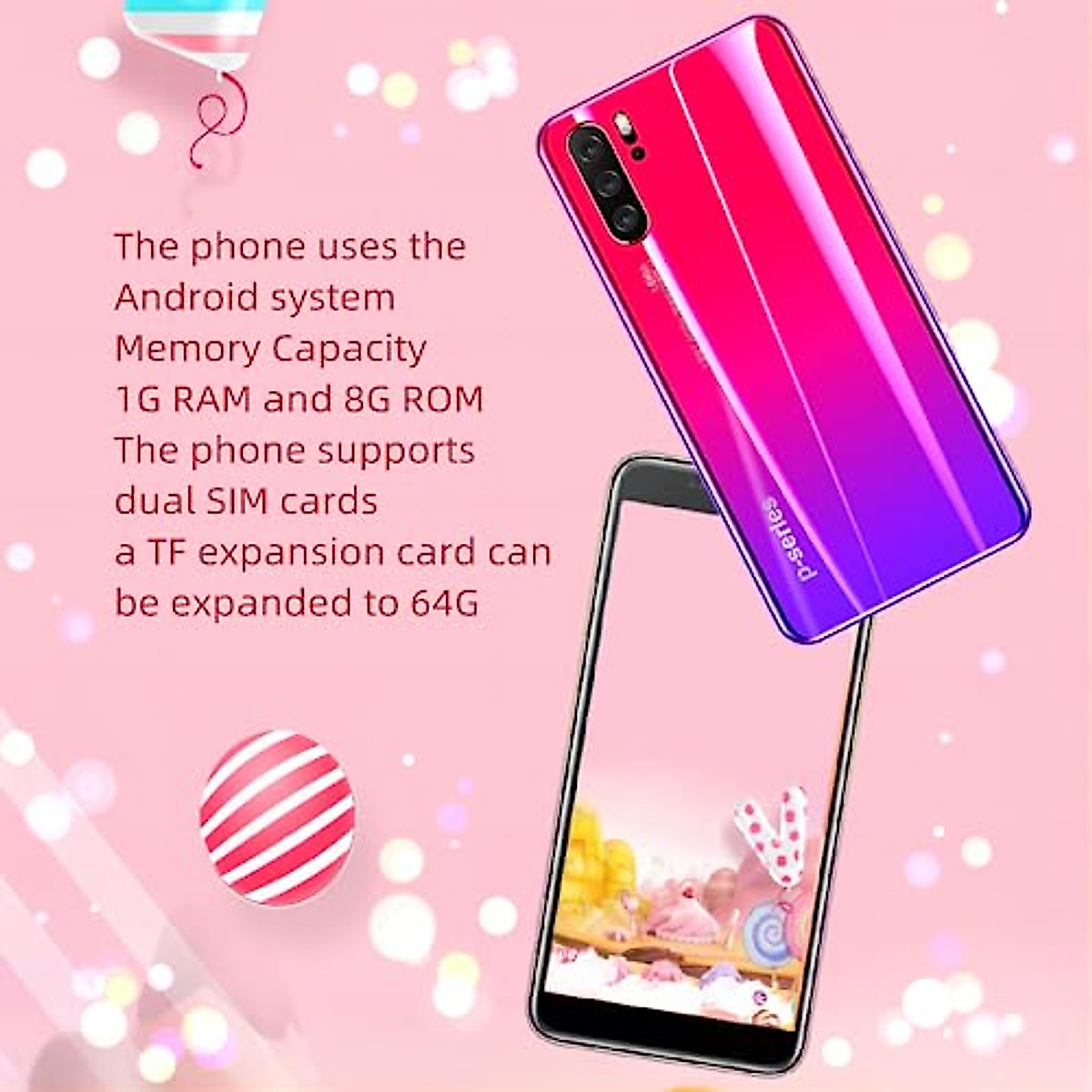 aderroo Unlocked Cell Phone，Y99 Android Smartphone, 5.72-inch IPS Full-Screen，Dual SIM Card，1GB RAM 8GB ROM，Only Supports Dual SIM Card Frequency Band of 3GWCDMA ：850/2100MHZ（red）