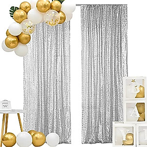 Hahuho Silver Sequin Backdrop Curtain, 2PCS 2FTx8FT Glitter Backdrop Curtain for Parties, Christmas, Wedding, Party Decoration（2 Panels, 2FT x 8FT, Silver