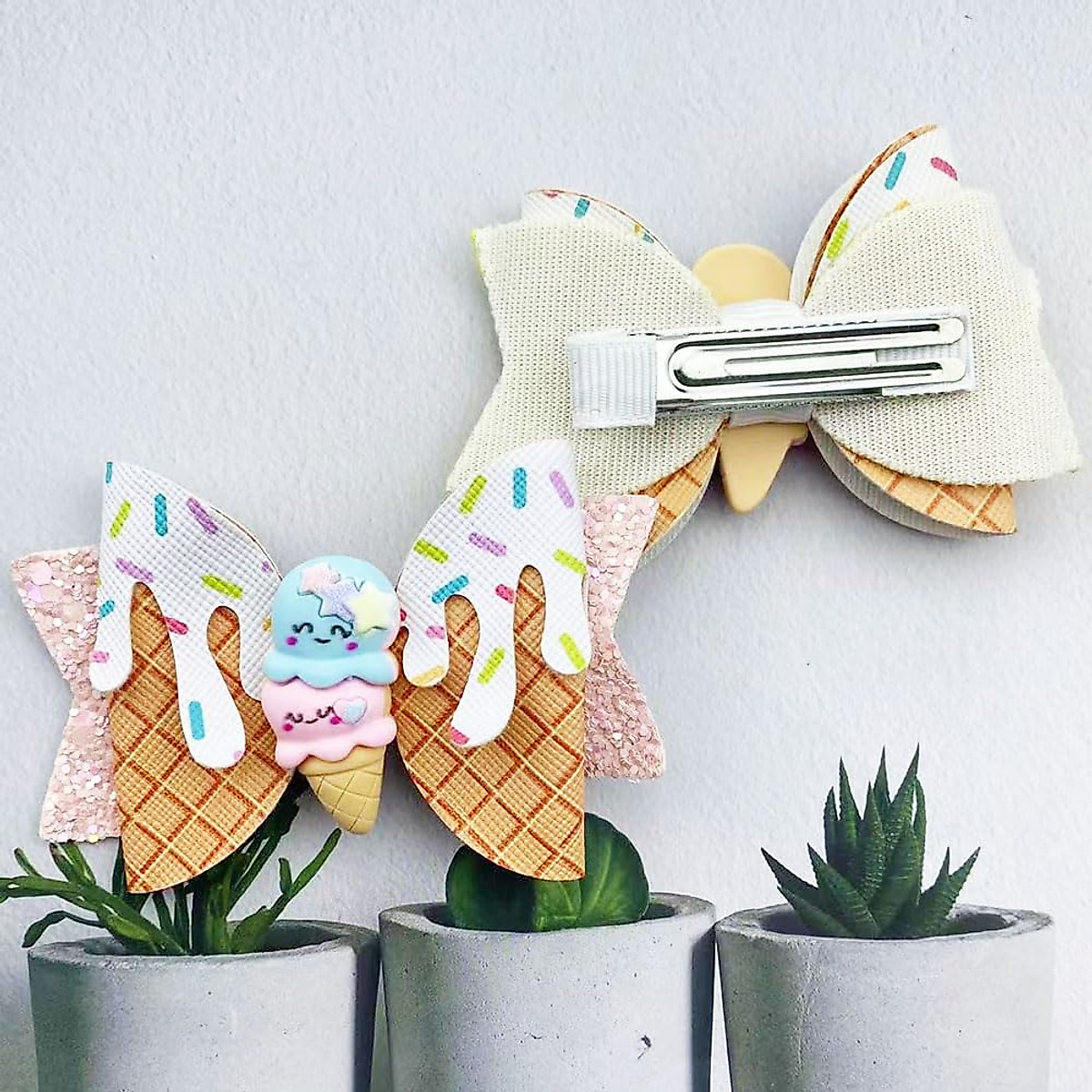 4 PCS Ice Cream Hair Clips, Summer Glitter Bow Hair Clips Sparkly Alligator Hair Clips Barrettes Hair Accessories for Girls Women