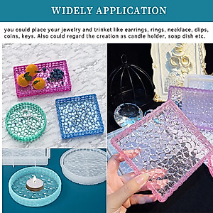 3PCS Diamond Resin Tray Mold with Edges, Silicone Tray Mold for Resin Casting, Square Rectangle Round Epoxy Mold DIY Jewelry Plate Box Candle Holder Container Resin Art Craft Making Supplies