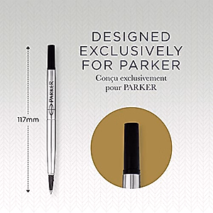 Parker Rollerball Pen Refill Medium Nib Black, Pack of 2