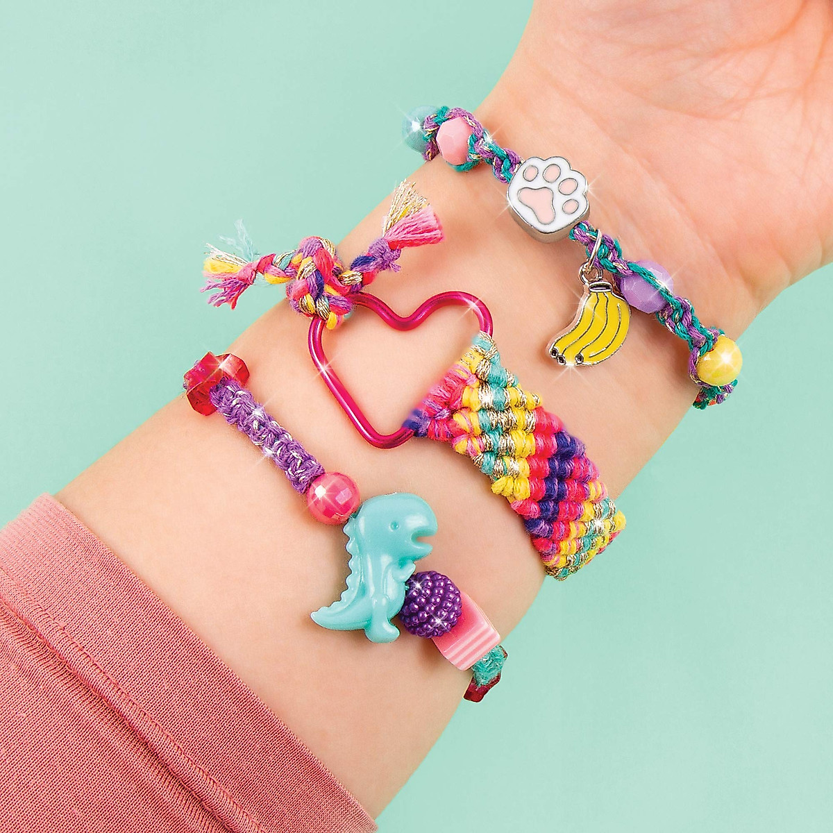Make It Real - Good Vibes Bracelets Kit - DIY Charm Bracelet Making Kit with Case - Friendship Bracelet Kit with Beads, Charms & Thread - Arts & Crafts Bead Kit for Girls - Makes 5 Bracelets