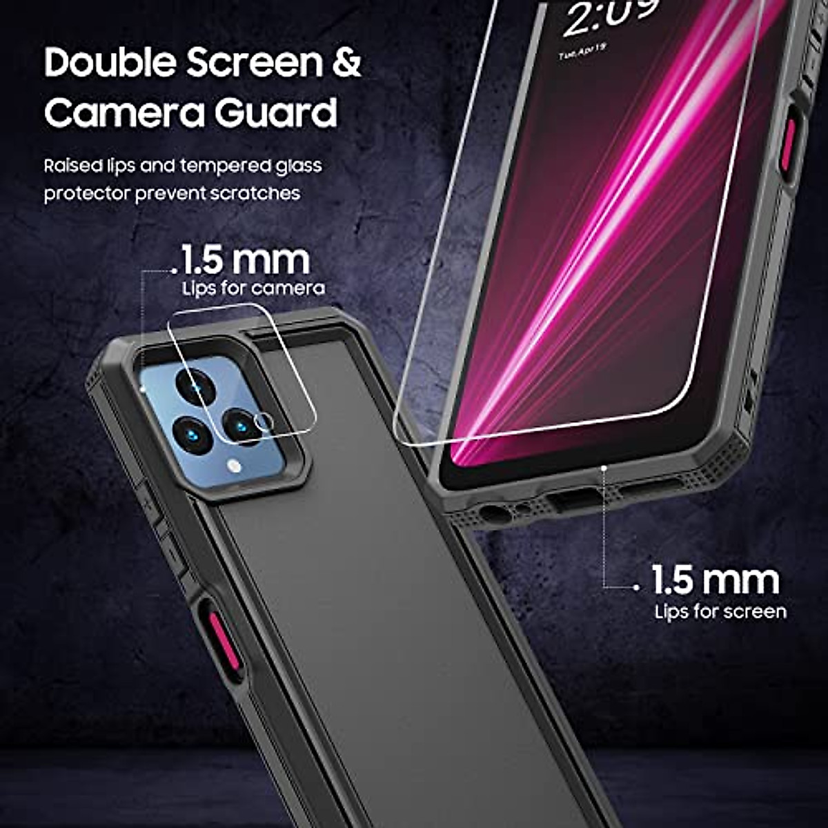 LEKEVO for REVVL 6 5G / REVVL 6X 5G Phone Case, with Screen Protector & Camera Lens Cover, Heavy Duty Dual Layer Phone Case, Military Grade Drop Proof Rugged Protective Shell (Black)