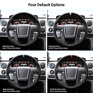 Alfanxi Hand Stitch Alcantara Steering Wheel Cover Compatible with Ford F-150 SVT Raptor 2010-2014 (Red Stripe)