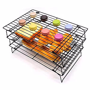 Stackable 3-Tier Cooling Rack for Cookies, Cakes, Bread, Pizza and Other Baking Stuff Cooling and Drying, Painting Drying and more- Wire Racks Set of 3 Cooling & Drying Racks, Heavy Duty, Black