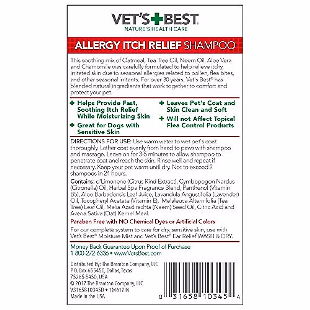 Vet's Best Allergy Itch Relief Dog Shampoo | Cleans and Relieves Discomfort from Seasonal Allergies | Gentle Formula | 16 Oz
