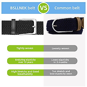 BSLLNEK Elastic Braided Belt, 1 3/8", Woven Stretch Belt for Golf Casual Jeans Shorts Pants (Black, Medium (33-36" Waist))