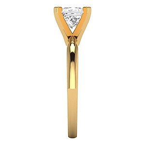 Clara Pucci 0.95ct Princess Cut Solitaire Stunning Genuine Lab Created White Sapphire Classic Statement Ring 14k Yellow Gold Size 5.25