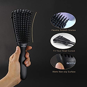 BESTOOL Detangling Brush for Curly Hair 3 pcs Set with Detangler Brush, Spray Bottle, Silicone Shampoo Brush - Great for Natural Curly, Thick, All Wet or Dry Hair (Black)
