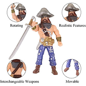 HAPTIME 6 Pcs Pirates Action Figure Playset with 6 Weapons/Sea Rover Pirate Men Toy (Each 3.75 inch Tall), Great for Boys Kids Children as Birthday,Christmas Day, Carnival Fun Gift