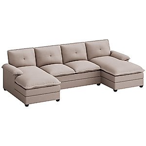 JAMFLY Sectional Couches for Living Room, U-Shaped Couch 4 Seat Sofas with Double Chaises, Modular Sectional Sofa Set for Apartment Furniture for Apartment, Dark Beige