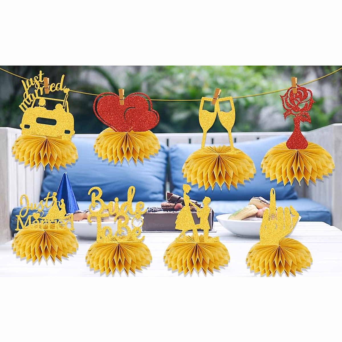8 PCS Engagement HoneyComb Centerpiece, Bachel*rette Party Decorations Honeycomb Centerpieces, Bridal Shower Engagement Party Decorations Sign