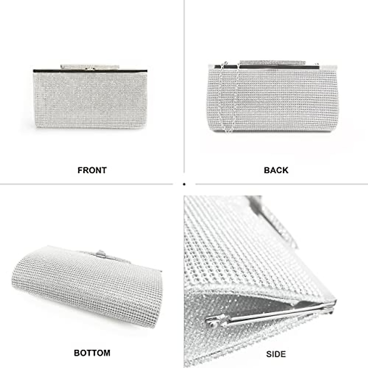 OOTD LAND Women's Evening Bag Curved Glitter Clutch for Cocktail Prom Party with Rhinestone Lock (Silver)