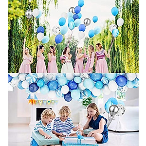 EZYLINKER Blue Balloon Garland Arch Kit - (130Pcs) Set of Blue Balloons, White Balloons, Light Blue, and Metallic Silver Balloons - ideal for Birthday Decorations, Wedding Parties, Baby Shower, etc