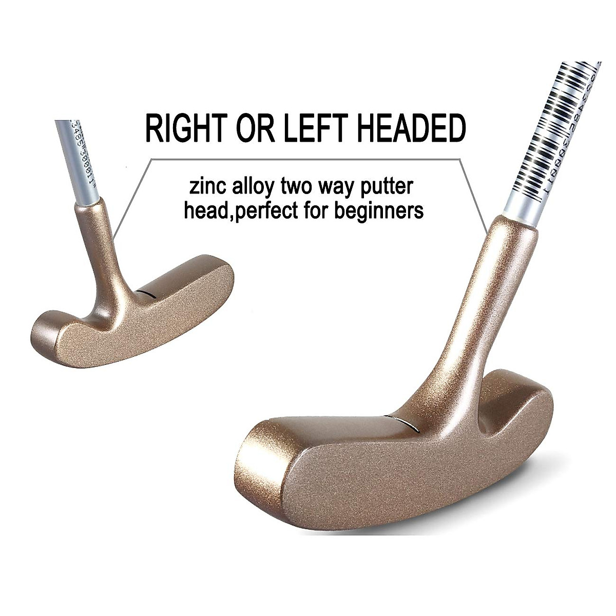 Two Way Junior Golf Putter Stainless Steel Kids Putter Both Left and Right Handed Easily Use for Kids Ages 6-8(Gold Head+Blue Grip,27 inch,Age 6-8)
