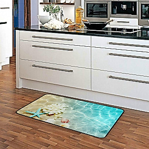 Starfish Coral and Seashell On The Summer Beach Kitchen Rug Doormats Carpet Bath Mats Runner Rug for Home Decor,Non-Slip Standing Kitchen Rug 39" X 20"