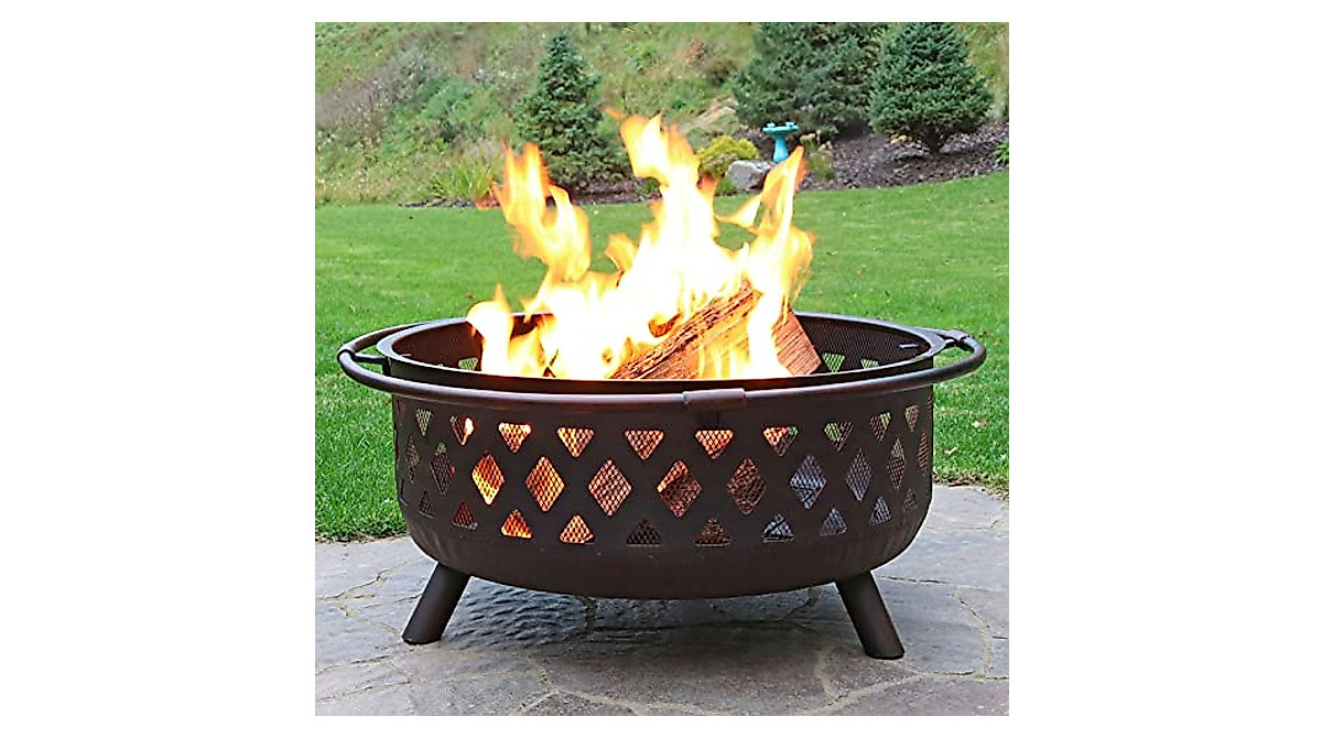 LDCHNH Round Wrought Iron Fire Pit for Outdoor Patio & Backyard