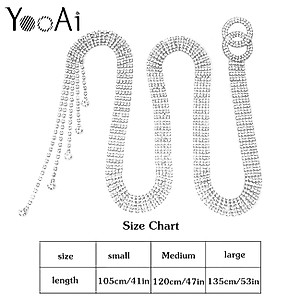 YooAi Crystal Waist Belt for Women Rhinestone Chain Belt O-Ring Waistband Belt for Dress Silver 135cm