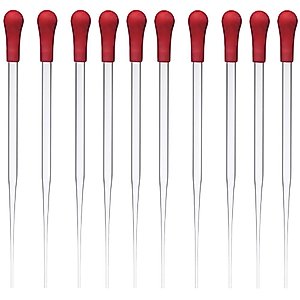 Glass Pipette Dropper with Red Rubber Cap Dropping Pipet Liquid Essential Oil Transfer 10 Pcs