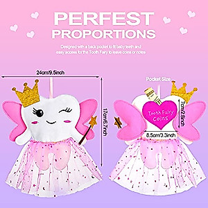 Breling Tooth Pillow Kit for Girls Teeth Gifts Pillow with Pocket Including Lost Teeth Holder Cute Dear Tooth Notepad Felt Keepsake Wallet Pouch to Hold Card Photography for Kids (Pink)