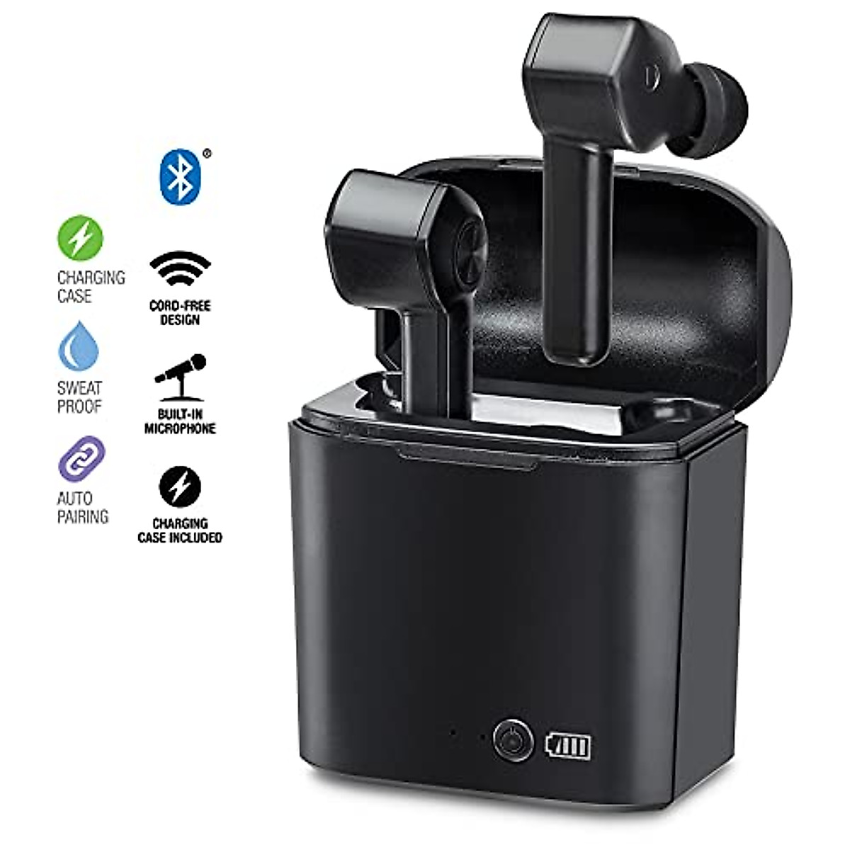 iLive Truly Wire-Free Bluetooth Earbuds, Sweatproof Design, Charging Case, Includes 3 Set of Ear Tips, Black (IAEBT300B)