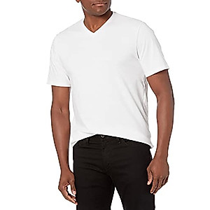 Amazon Essentials Men's Regular-Fit Short-Sleeve V-Neck T-Shirt, Pack of 2, White, Medium