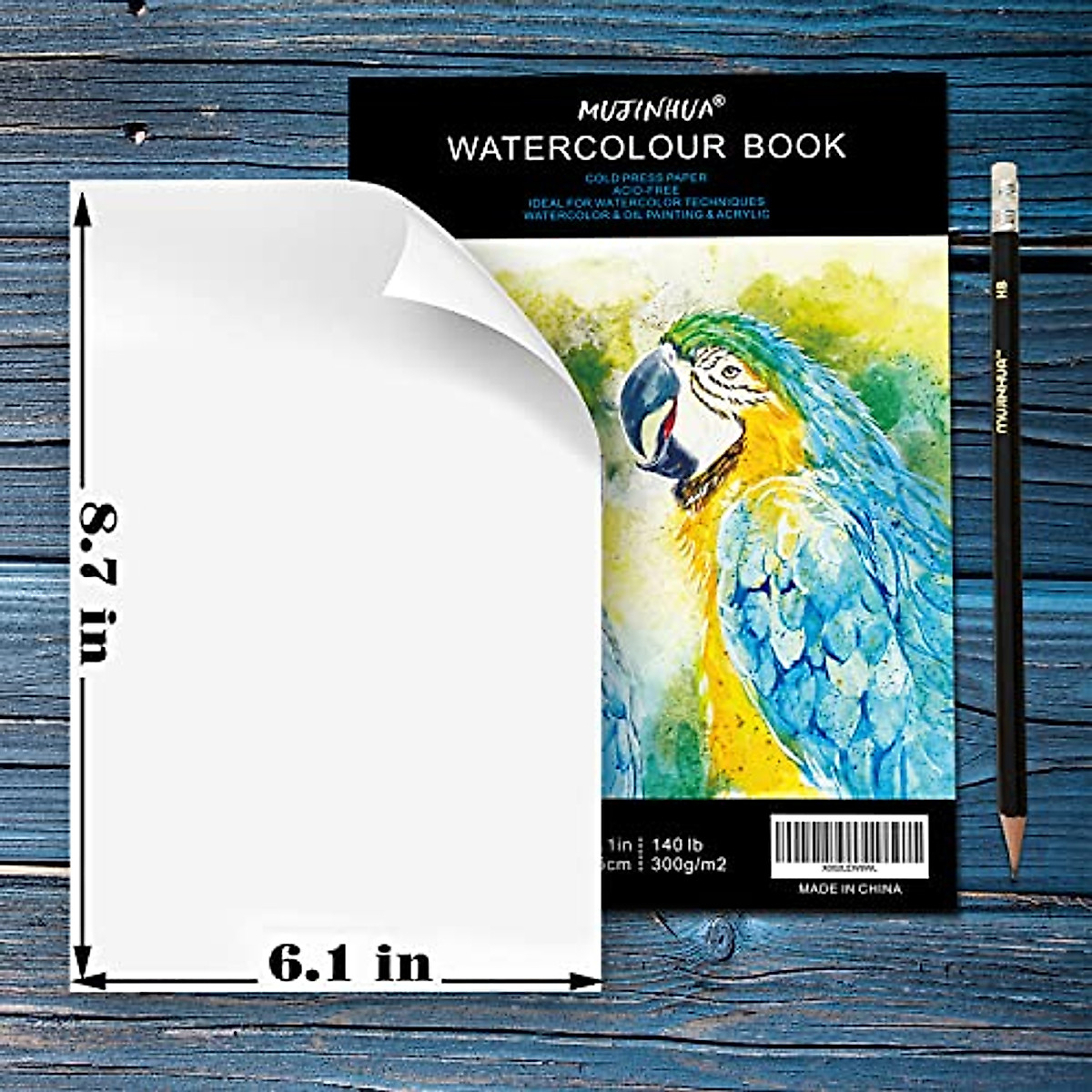 MUJINHUA Watercolor Paper, White, 140 lb, 6.1X8.7", 20 Sheets, Cold-Pressed, Acid-Free, Ideal for Watercolor Painting and Wet Media, Textured Paper Great and Sketchbook, Ideal for Kid, Beginners