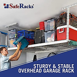 SafeRacks 4x8 Overhead Garage Storage Rack Heavy Duty - White (12"-21") - Holds 600 lb