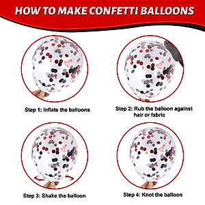 LovesTown 60PCS Black Red Balloons, 12 Inches Metallic Confetti Latex Balloons Arch Kit with Ribbon for Birthday Wedding Baby Shower Graduation Theme Party Decorations