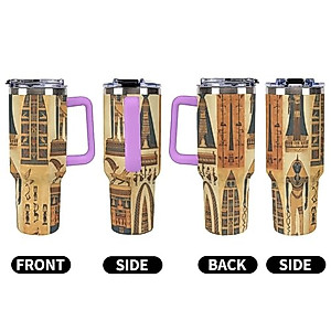LLUTSNTH 40 Oz Vacuum Tumbler with Violet Handle Leakproof Insulated Tumbler Ancient Egypt Tribe Series Stainless Steel Travel Mug with Lid And Straw Coffee Cup Cute Water Bottles Cup Holder Friendly