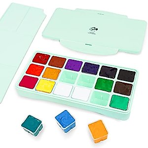 Arrtx Gouache Paint Set, 18 Colors x 30ml Unique Jelly Cup Design, Portable Case with Palette for Artists, Students, Gouache Opaque Watercolor Painting (Mint Green)