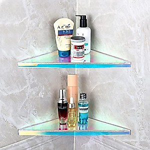 evron Acrylic Corner Mounting Shelf,Corner Shelves Waterproof for Bathroom Storage,Easy to Install Wall Corner Shelf,Set of 2 (Iridescent)