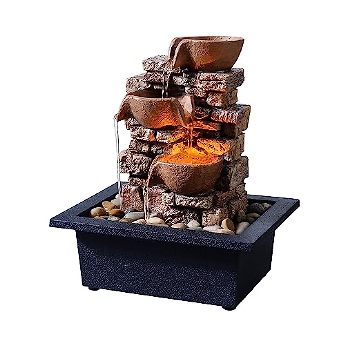 Haobos Indoor 3-Tier Rockery Relaxation Tabletop Fountain Soothing Sound Home/Office Decor Relaxing Waterfall Meditation Tabletop Fountain LED Lights