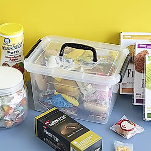 Hespama 5 Quart Small Storage Bin, Plastic Latching Box with Lid, 4 Packs, R