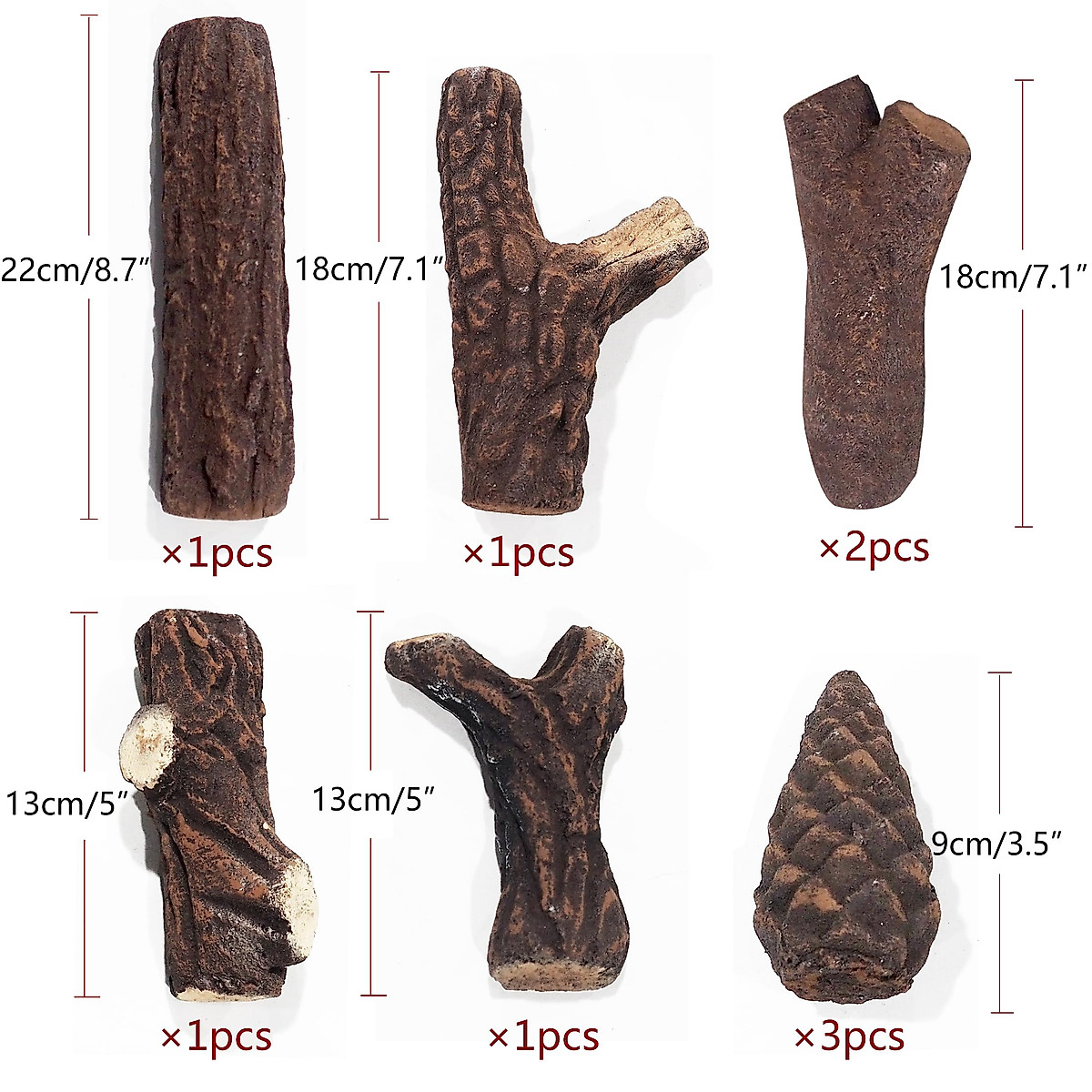 Gas Fireplace Logs Set of 9, Fireplace Logs Ceramic Wood Decoration for Gas Ethanol Firewood Log Set Hand Crafted Pine Cone Wood Use in Indoor, Outdoor