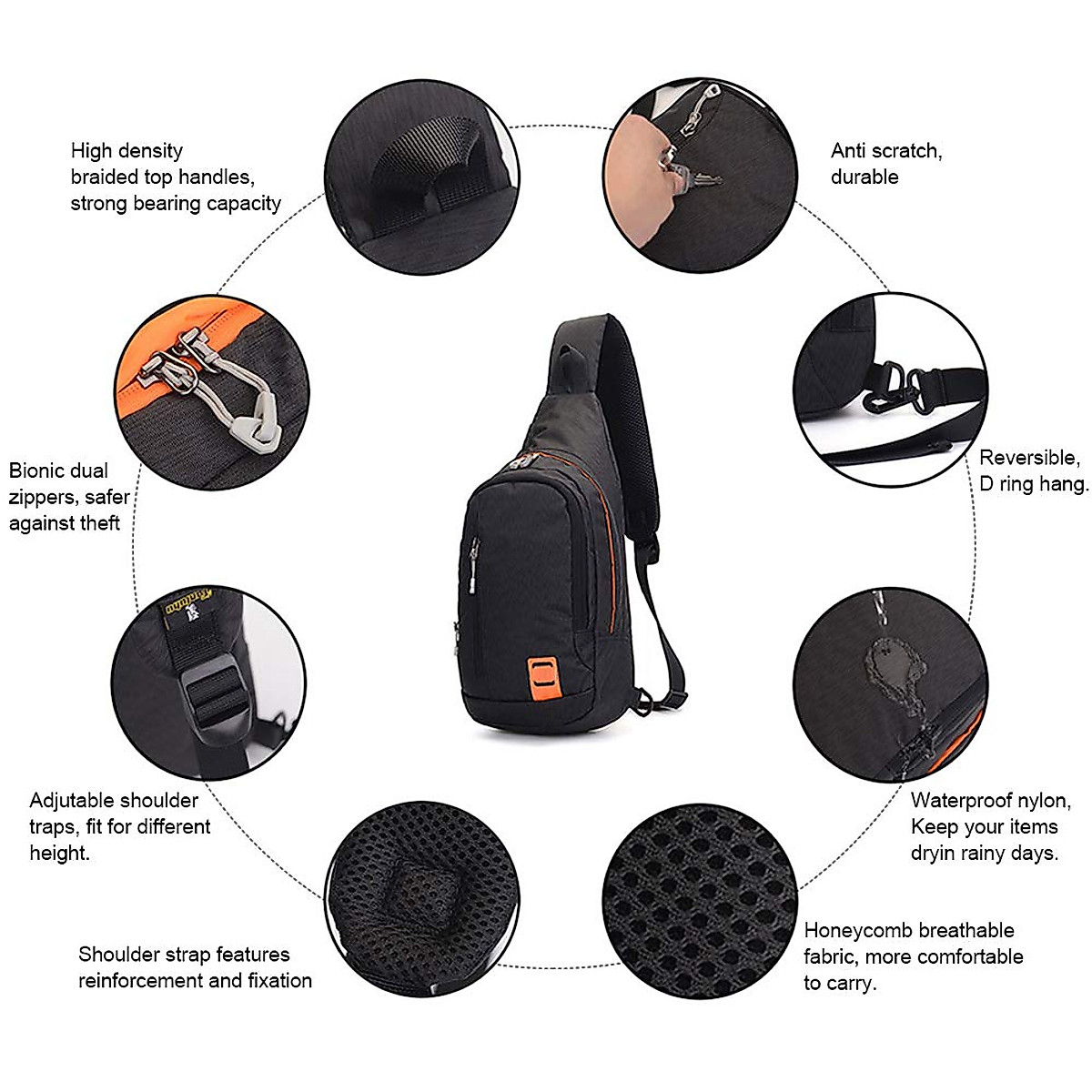 Peicees Small Sling Backpack Waterproof Unisex Shoulder Bag Chest Crossbody Daypack